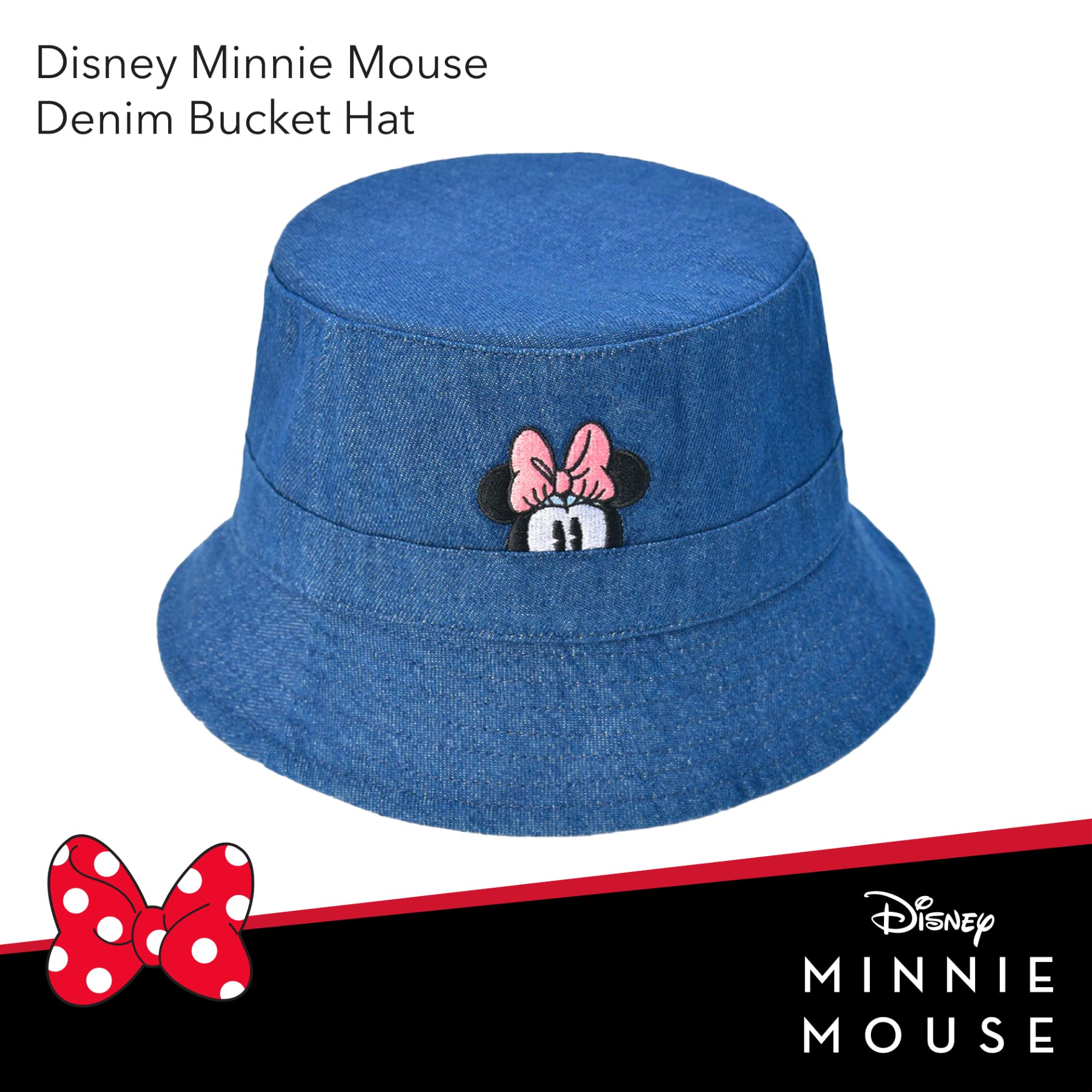 Disney Minnie Mouse Bucket Hat, Packable Travel Hat, Wide Brim Summer Hat Blue Denim