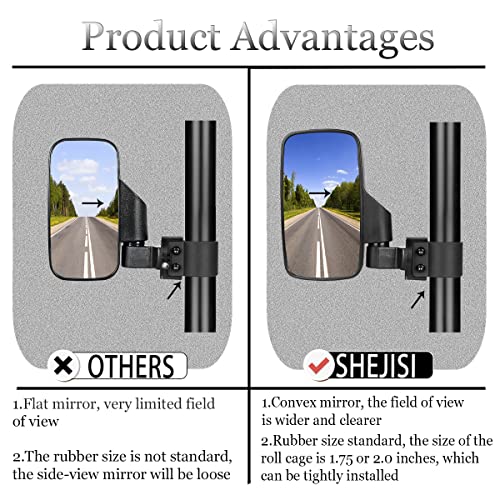 SHEJISI UTV Side Mirrors for 1.75"-2"Inch Roll Bar, (2 Pack)Easy-Adjustable New UTV Mirrors Side View, Compatible With Polaris RZR1000 900 800, Kawasaki Mule, Honda Pioneer SXS, Yamaha YXZ Wolverine