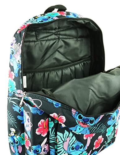 Lilo and Stitch 16 Inch Allover Print Backpack with Laptop Sleeve (Black W/Side Pockets)