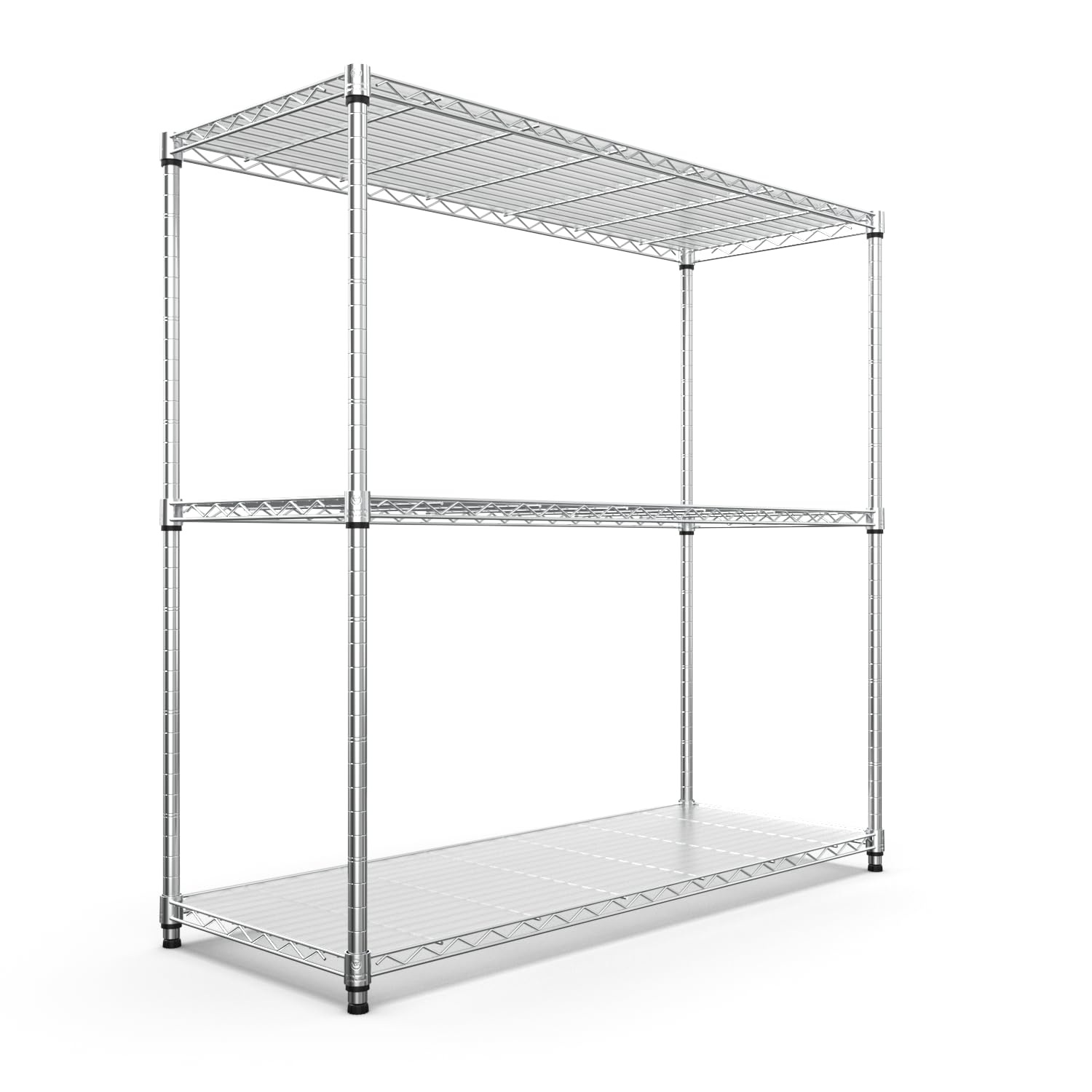 pouseayar 3 Tier NSF Metal Shelf Wire Shelving Unit, 1050lbs Capacity Heavy Duty Adjustable Storage Rack with Shelf Liners - 48" H x 48" L x 18" D for Closet Kitchen Garage Basement and More - Chrome
