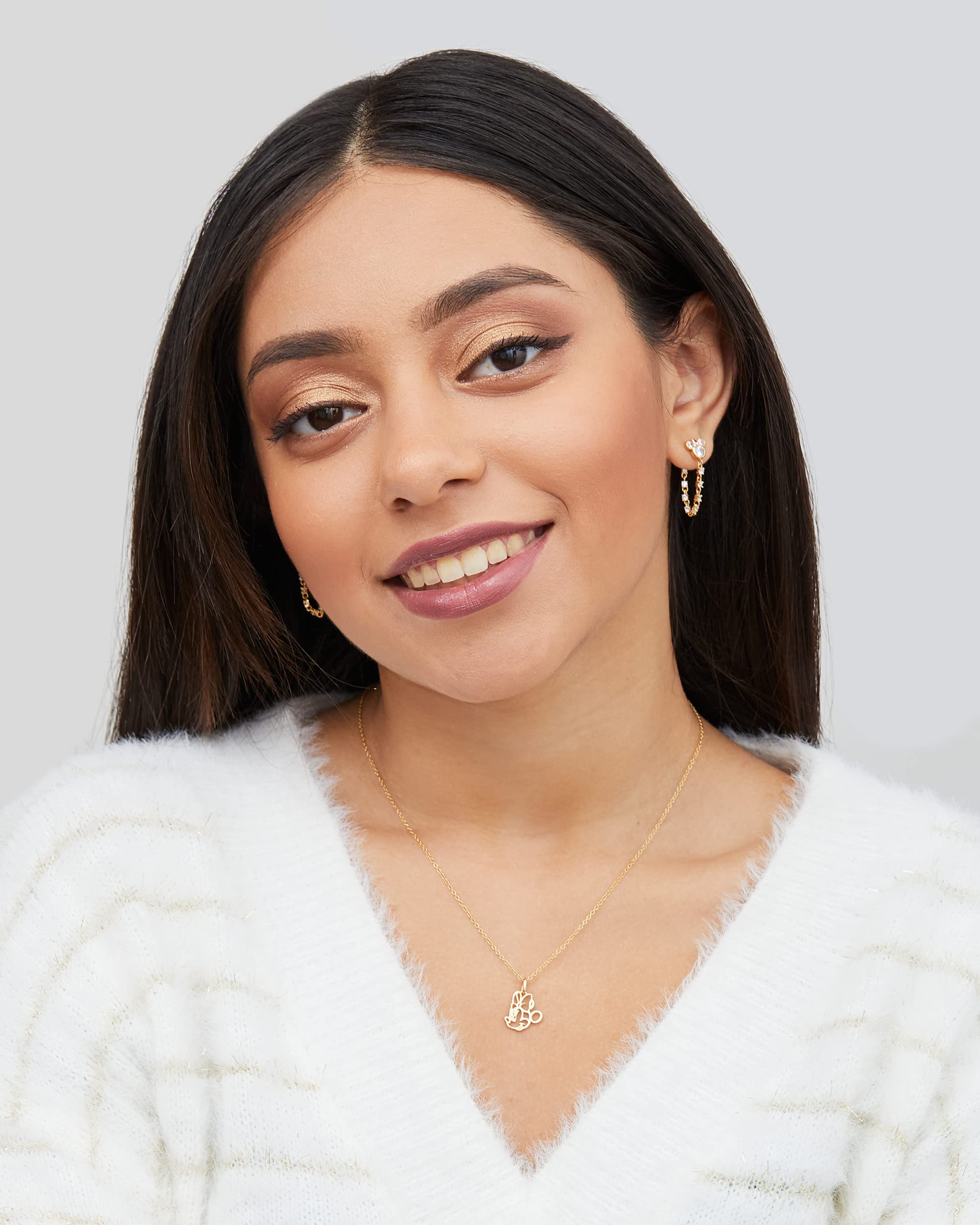 Disney Minnie Mouse Flash Plated Sterling Silver Cubic Zirconia Chain Link Dangle Earrings - Officially Licensed
