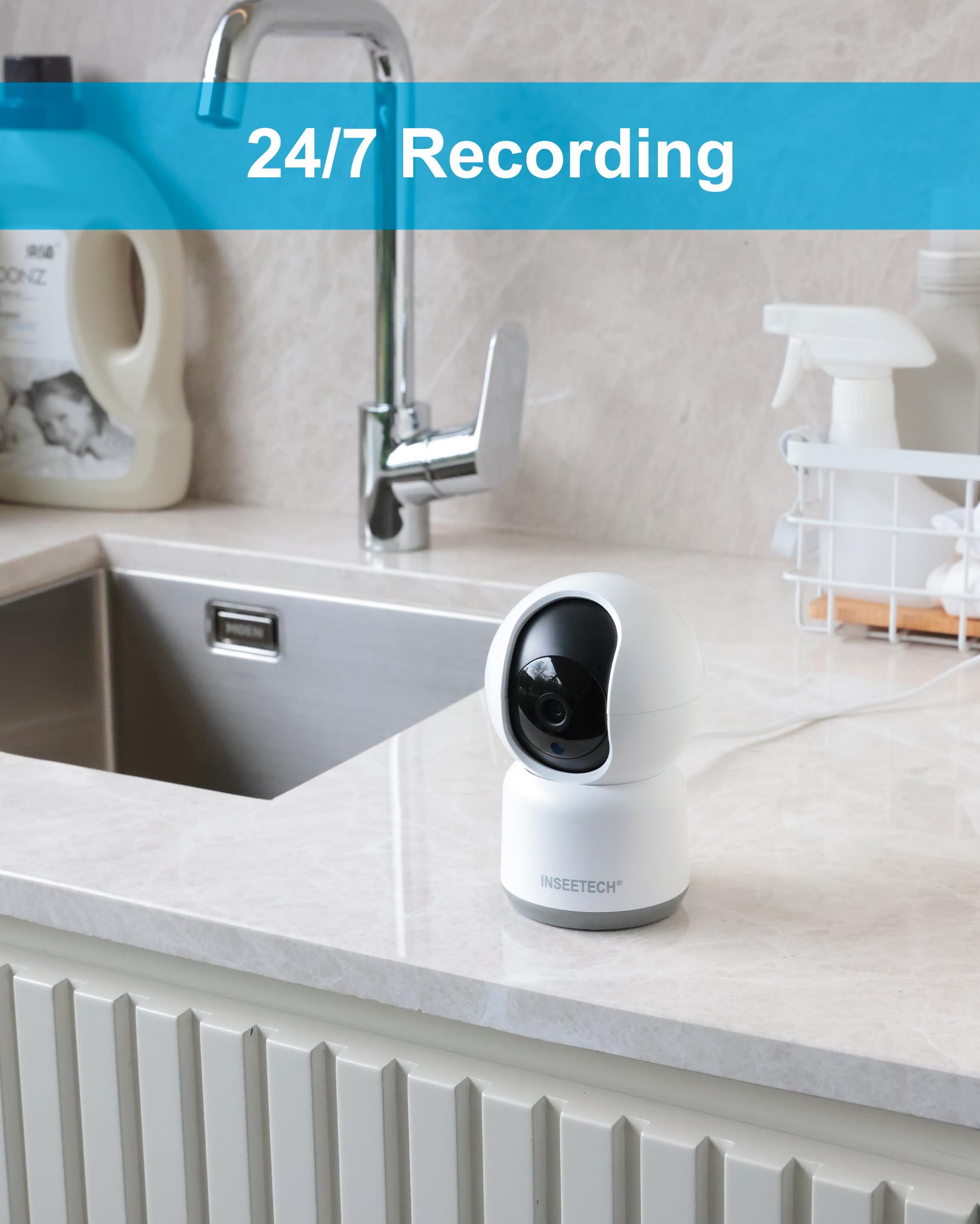 INSEETECH 4MP Wireless Indoor Security Camera, 2.4GHz WiFi for Home, Baby, Pet Monitoring. Motion Detection, Auto Tracking, 2-Way Talk, Tuya App. Ideal for Home Security. (One Kits-2.4GHz Camera)