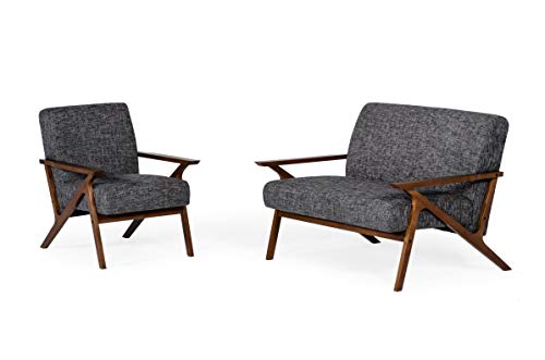 Limari Home Csilla Collection Mid-Century Style Fabric Upholstered Loveseat with Solid Rubberwood Frame in Walnut, Gray