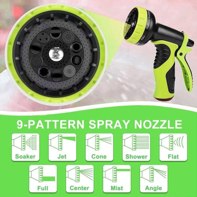 Garden Hose 100 ft with 9 Function Nozzle, 4-Layer Latex Core Flexible Leakproof Water Hose with Solid 3/4" Brass Fittings,No Kink Tangle-Free Extra Strength 3750D Hose