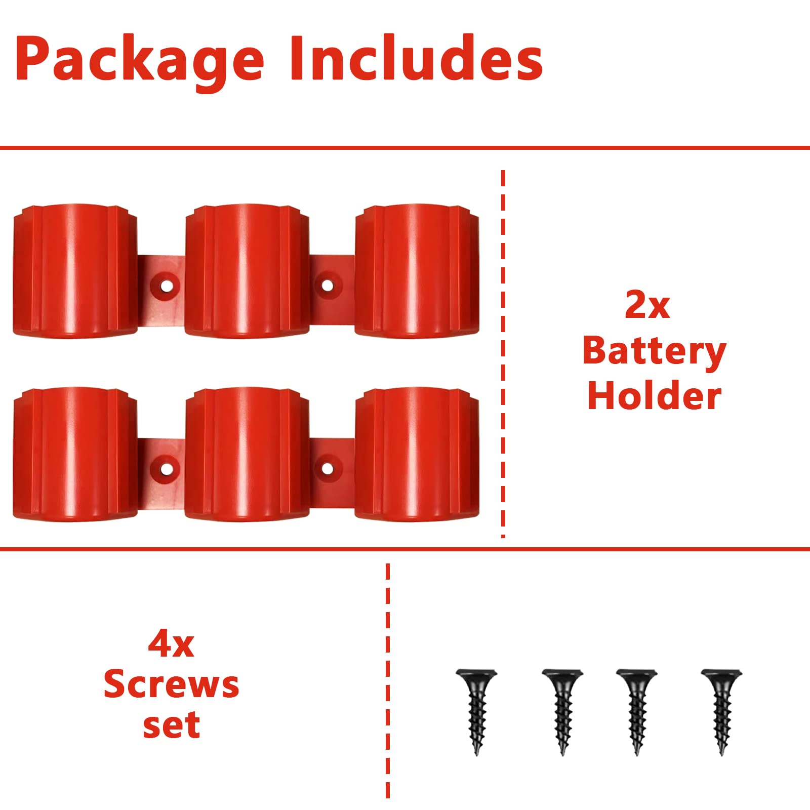 EID 2PCS Battery Holder for Milwaukee M12 & for Bosch 10.8V & for Makita 10.8V Triple Battery Holder Wall Mount 3-Slot Rack,Battery Pack Storage Mount (Red Battery Holder)