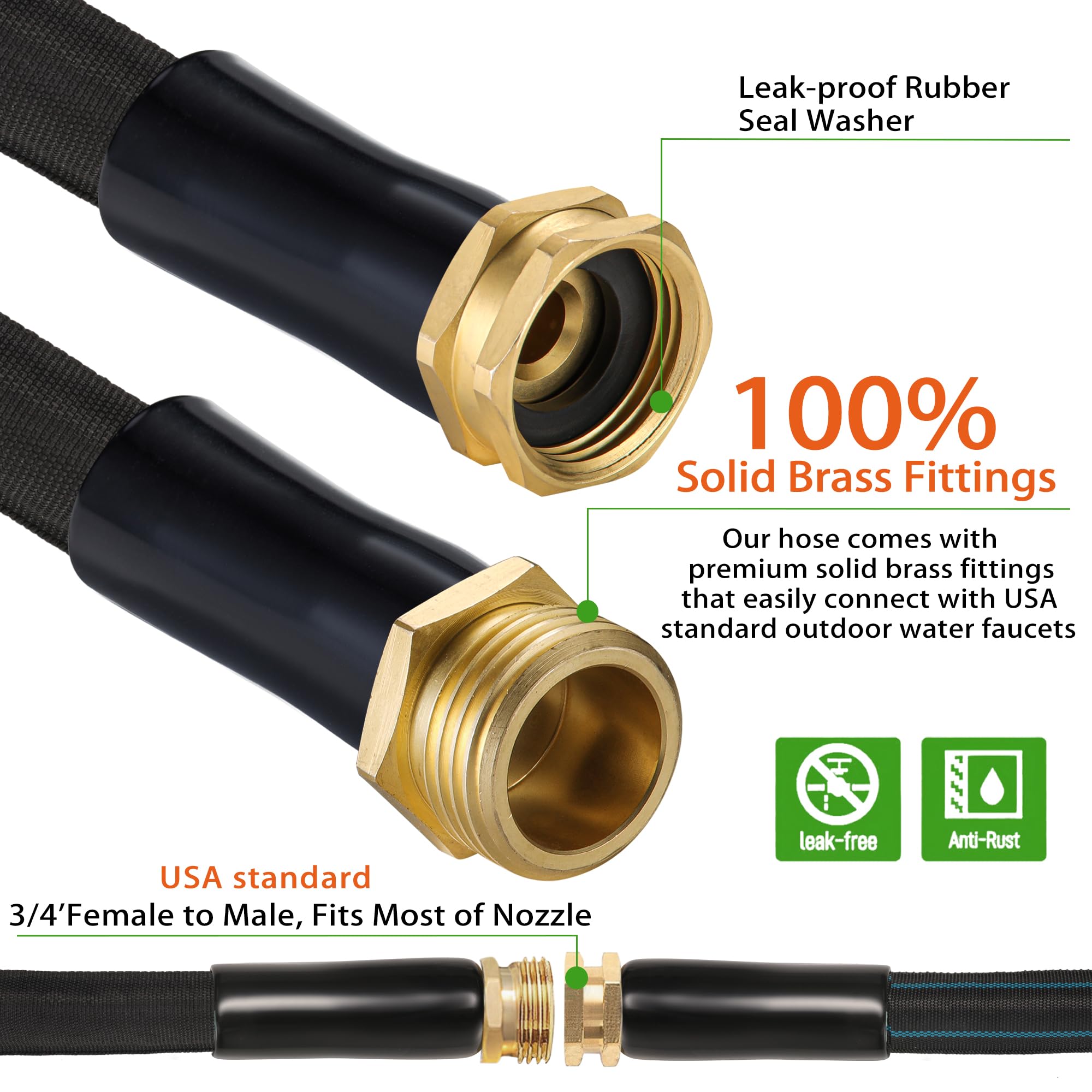 Garden Hose 100 ft x 5/8" β 2024 New Leak-Proof Technology Extra Strength Fabric Garden Hoses - Ultra Lightweight Anti-Kink Flexible Watering Non-Expanding Hose Pipe