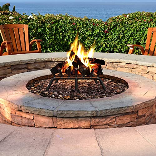 HYTXEN 24 inch Fireplace Grate Heavy Duty Solid Steel Indoor Chimney Hearth Bar Fire Grates for Outdoor Kindling Tools Pit Wrought Iron Wood Stove Firewood Burning Rack Holder Black