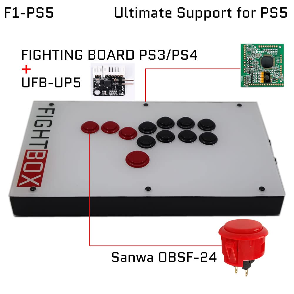 FightBox F1-PS5 All Buttons Leverless-Style Arcade Game Controller For PS5/PS4/PS3/PC Sanwa OBSF-24 30