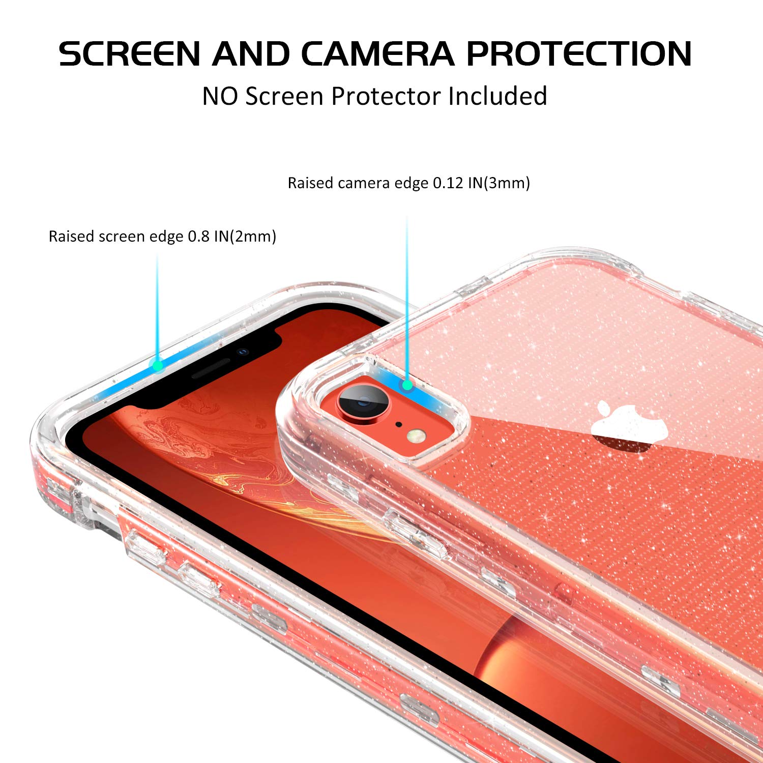 DOMAVER iPhone XR Case Clear Glitter Bling iPhone XR Phone Case Heavy Duty 3 Layers Bumper Shockproof Protective Cover-Clear