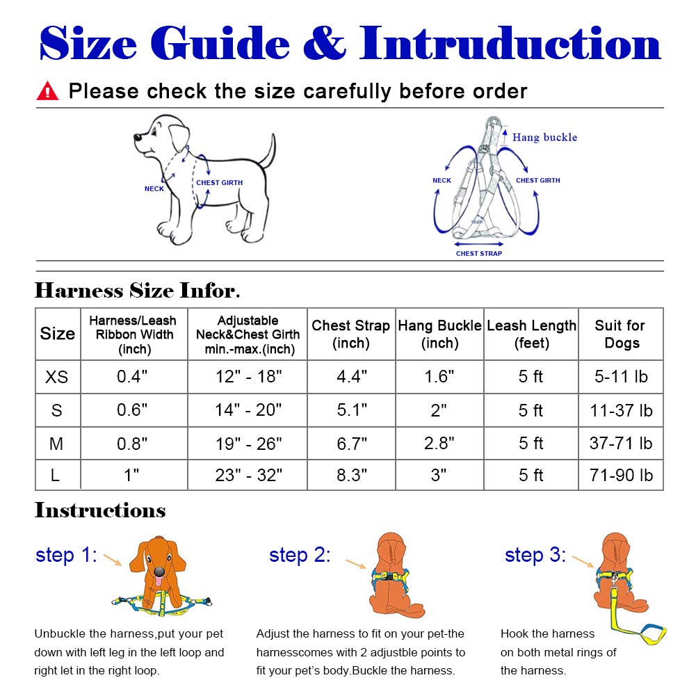 QQPETS Dog Harness Leash Set Adjustable Heavy Duty No Pull Halter Harnesses for Small Medium Large Breed Dogs Back Clip Anti-Twist Perfect for Walking (S(14"-20" Chest Girth), Space)