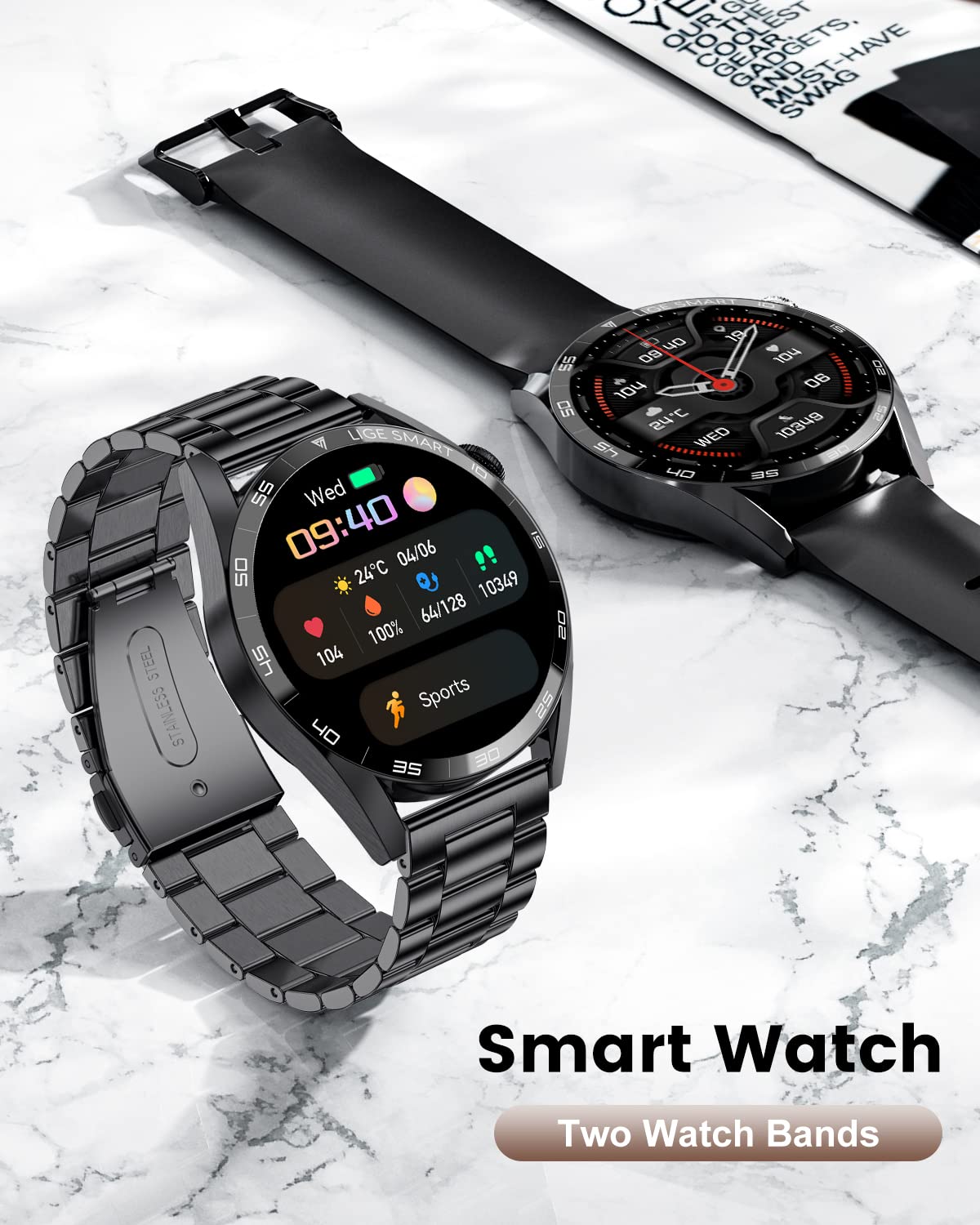 FOXBOX Smart Watches for Men with Bluetooth Calls,1.32'HD Touch Screen Fitness Tracker for Android and iOS Phones Compatible with Heart Rate Stopwatch Message Push,IP67 Waterproof Smart Watch(Black)