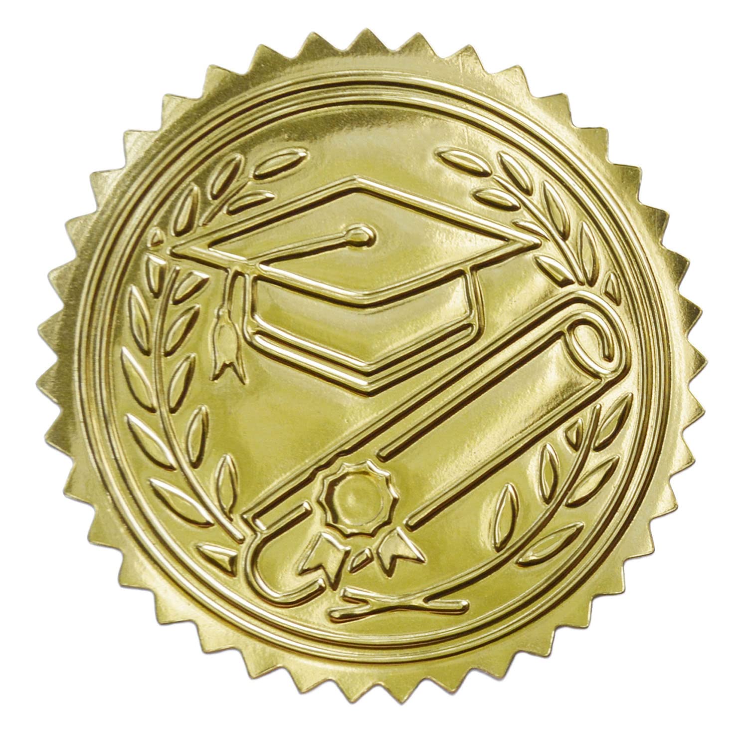 Embossed Graduation Cap Gold Certificate Seals Diplomas Gold foil Seals, 2”,100 Count
