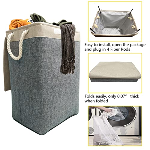 Laundry Basket with Lid & Inner Liner Bag Collapsible Stand Large Hamper for Bedroom Bathroom Dorm, Toys Clothing Organization 77L (Grey) (EYH003001)