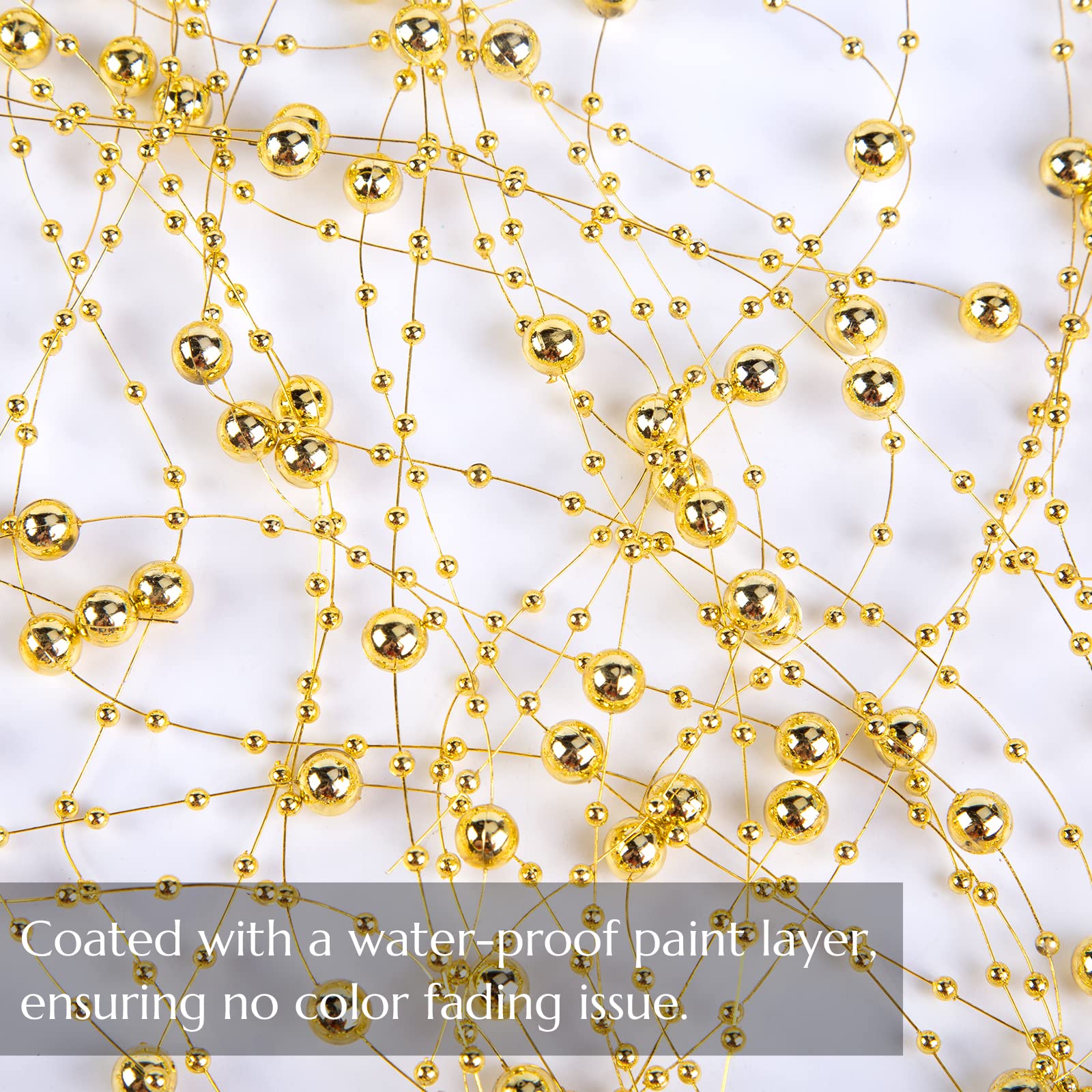 DomeStar 36 Pcs Artifical Gold Pearl String for Floating Candle,Floating Faux String Pearls Beads for Vases Filler Centerpiece Christmas Wedding DIY Crafts Party Decor