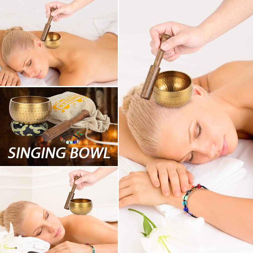 DomeStar Tibetan Singing Bowl Set, Sound Bowl Meditation Bowl Cushion for Meditate Yoga Chakra Healing Relaxation