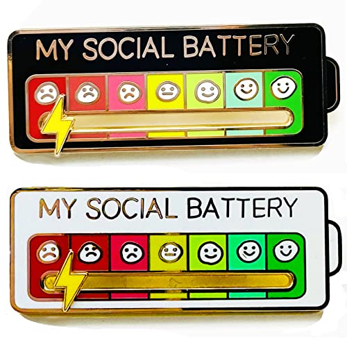 SLINHEWEI Social Battery Pin 2.0-2023 NEW funny pins,enamel pins, Mood Expressing Pin For Introverts , Perfect for 7 Days a Week! (Black)