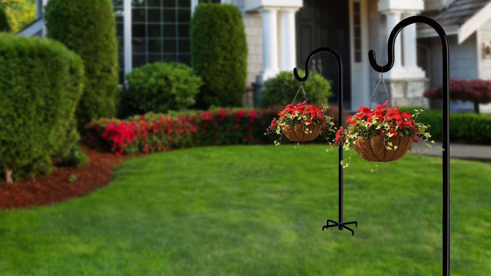 Garden Shepherd Hook Outdoor with 5 Prong Base, Bird Feeder Pole Hanger Holder Stand, Adjustable Heavy Duty Solar Light Plant Lantern Hanger Holder, Wedding Decor Black