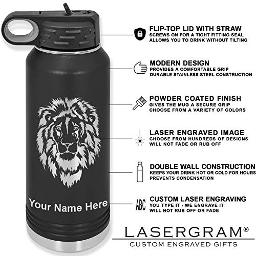 LaserGram 40oz Double Wall Flip Top Water Bottle With Straw, Softball Player Woman, Personalized Engraving Included (Black)
