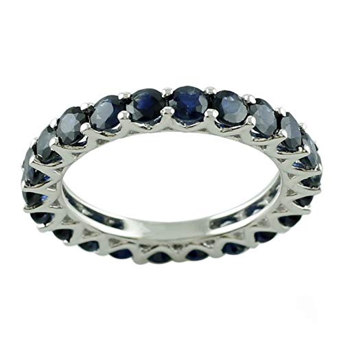 Eternity Band 3.81 Ctw Round Blue Sapphire Gemstone 925 Sterling Silver Women Stacking Ring GIFT FOR HER (Sterling Silver, 6.5)