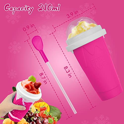 Slushie Maker Cup, Magic Quick Frozen Smoothies Cup for Homemade Milk Shake Ice Cream Maker, Cooling Cup, Double Layer Squeeze Slushy Maker Cup, Birthday Gifts for Friends&Family (Pink)