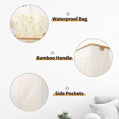 Laundry Baskets with lid, Laundry Hamper with Removable Waterproof Bag, Bamboo Handle Tall & Slim Wash Basket for Bathroom Bedroom Closet Dorm, Essential Dirty Clothes Hamper for Men Boy New Mum