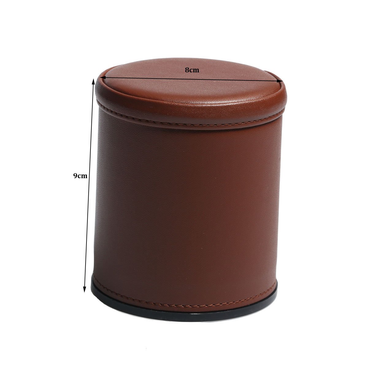 RERIVER PU Leather Dice Cup Set Felt Lining Quiet Shaker with 5 Dot Dices for Farkle Yahtzee Games, 2 Pack (Brown)