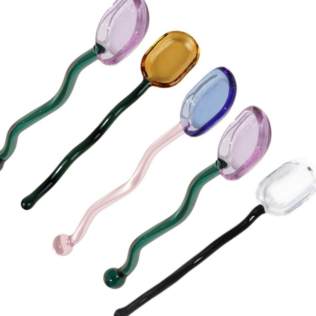 Leadigol Glass Spoon,Creative Colorful Glass Sugar Spoon Tea Spoon Soup Spoons Cooking Spoon Coffee Spoons Dessert Spoon Spoons Set 5PCS