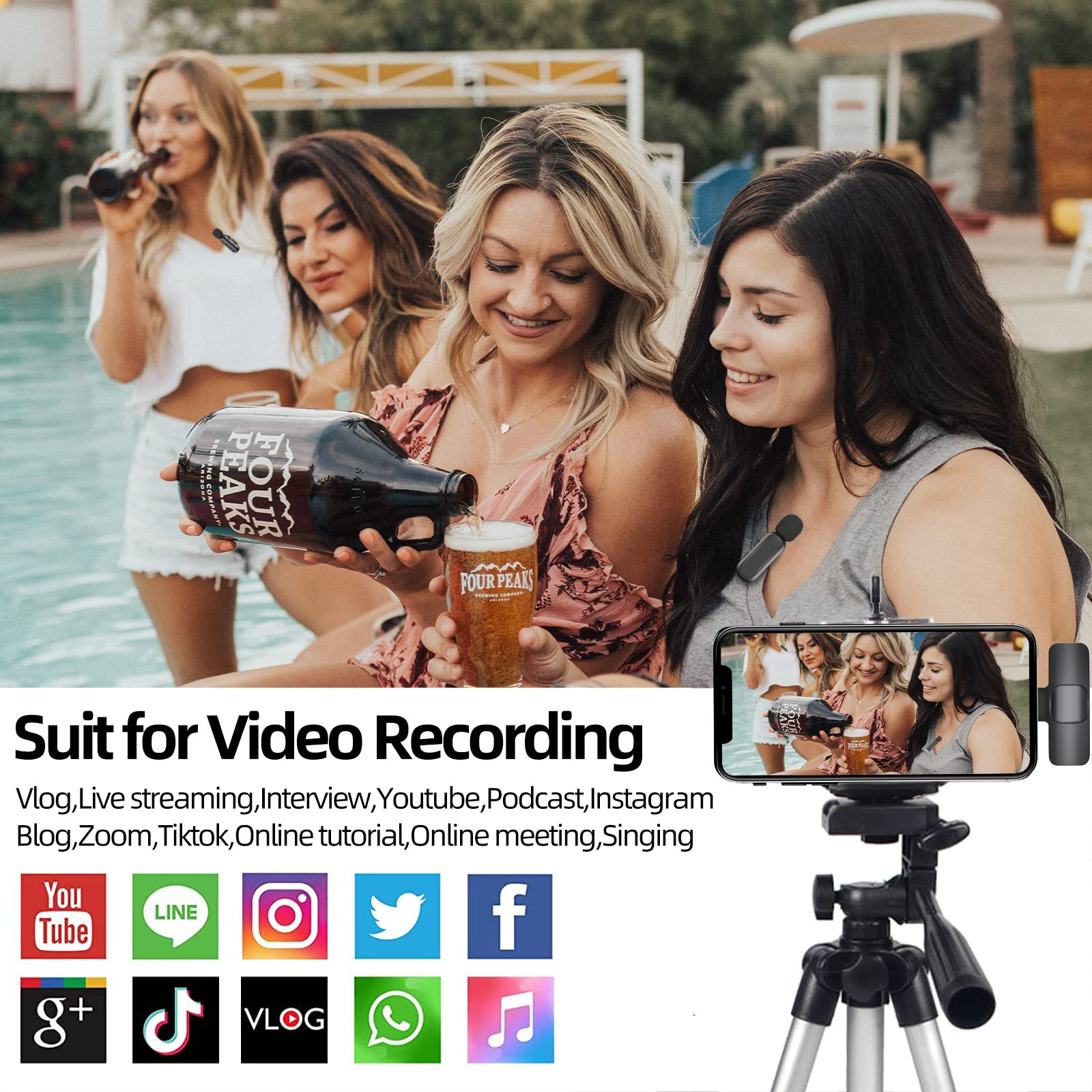 DORAXXD 2 Pack Professional Wireless Lavalier Lapel Microphone for iOS, Android - Omnidirectional Recording Mini Clip-on Mic with Built-in Noise Reduction for Video Interview, Podcast, Vlog, YouTube