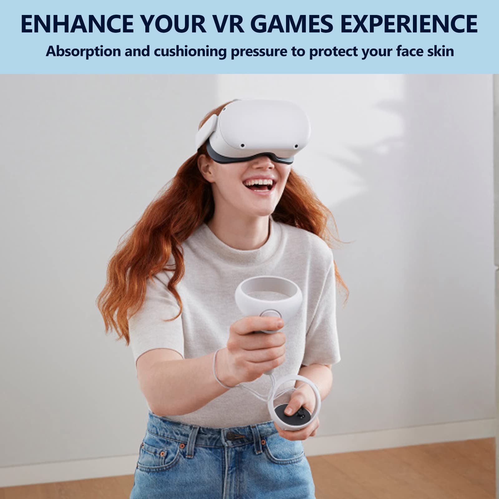 Flokinice 3Pcs VR Mask Cover Breathable Sweat Band for Oculus Go Quest 2, Adjustable Protect Facial Skin Replace Silicone Face Cover Pad for HTC Vive, PS, Gear, VR Workouts (Black/Blue/Grey)
