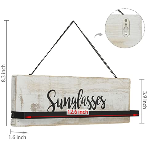 MyGift Wall Mounted Whitewashed Wood Sunglasses Organizer, Hanging Eyewear Eyeglasses Sunglass Holder Rack with Cursive Sunglasses Lettering for Home Collection and Retail Display, Set of 2