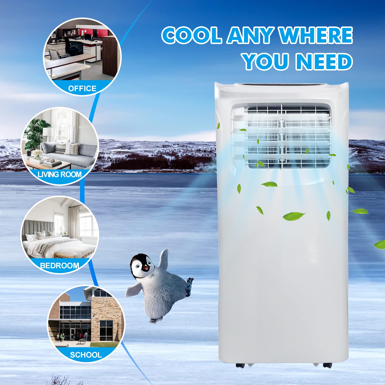 GLOBAL AIR 8,000 BTU Portable Air Conditioner, Powerful Home AC Unit with Built-in Dehumidifier & Fan Mode, Quiet Operation, Includes Remote Control & Window Mount Kit, for Rooms up to 200 Sq.Ft