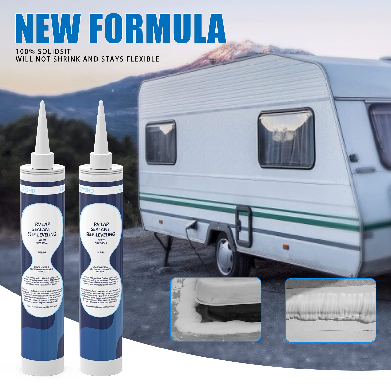 Eazy2hD 2 Pack RV Self Leveling Lap Sealant for RV Roofs,RV Roof Sealant,Camper Caulking, Camper Sealer for Rubber Roof EPDM,White