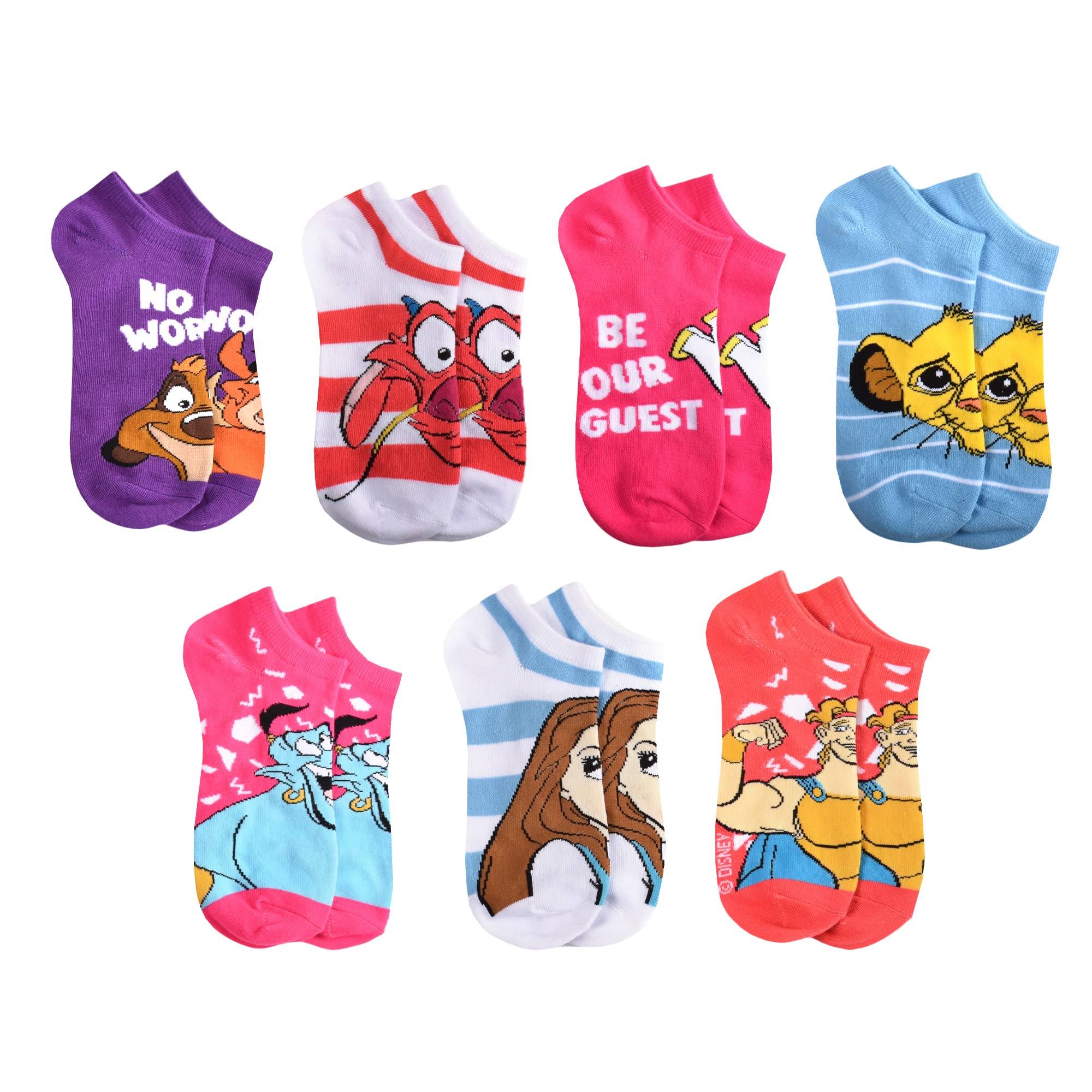 Disney womens No Show Socks, White 80s (7 Pack), One Size US