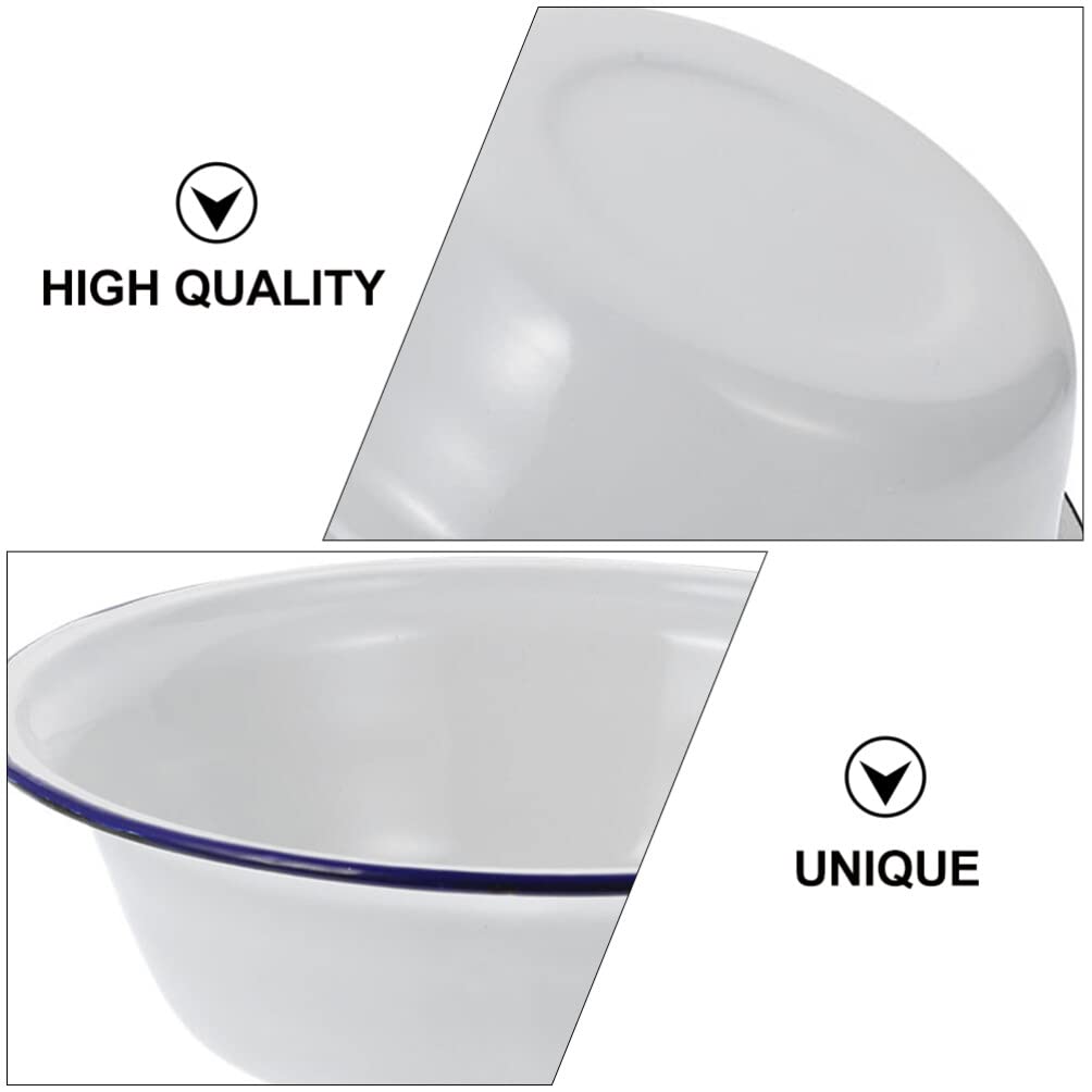 Hemoton 4pcs Vintage Style White Enamel Mixing Bowl with Black Trim Enamelware Metal Large Classic Round Salad Serving Bowl Soup Basins 20cm