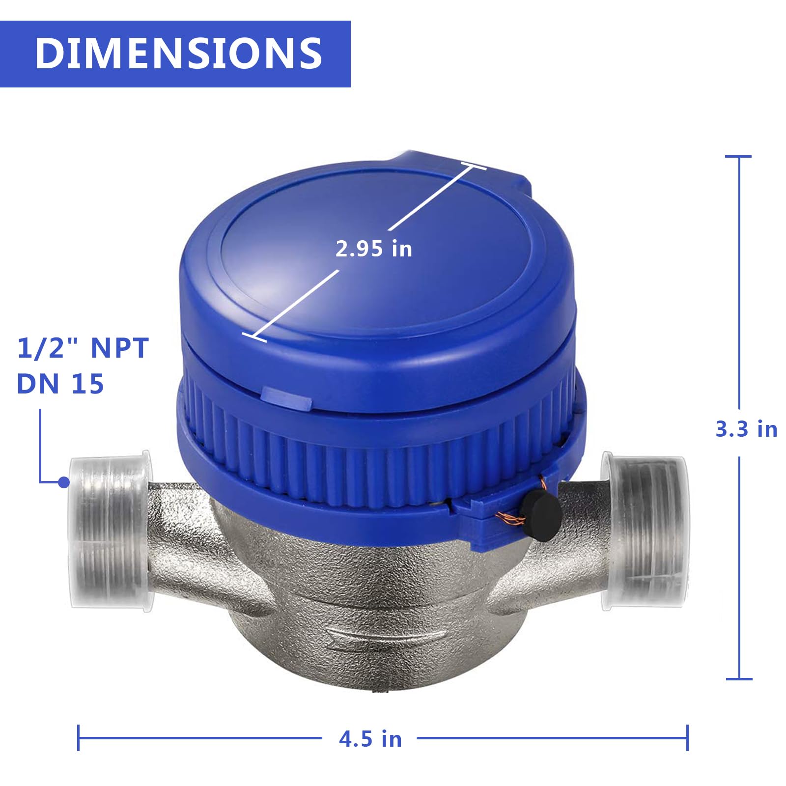 LEADWIN Water Metal, Flow Meter, DN15, 1/2" NPT Couplings, Accurate Long Time Cold Water Meter, for Garden and Home Use