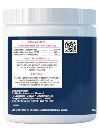 Life Extension Dog Hip & Joints - Dog Health Supplement for Joint Health and Joint Comfort - Glucosamine, MSM, Pea, Beef Flavor - 90 Soft Chews