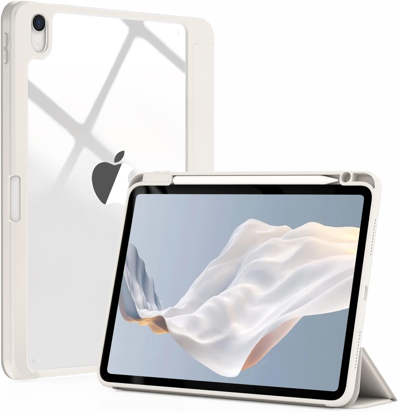 iPad 10th Generation Case 2022 with Pencil Holder,iPad Case 10th Gen Slim Smart Trifold Cover with Clear Back Shell,10.9 Inch iPad 10 Case, Auto Sleep/Wake(White)