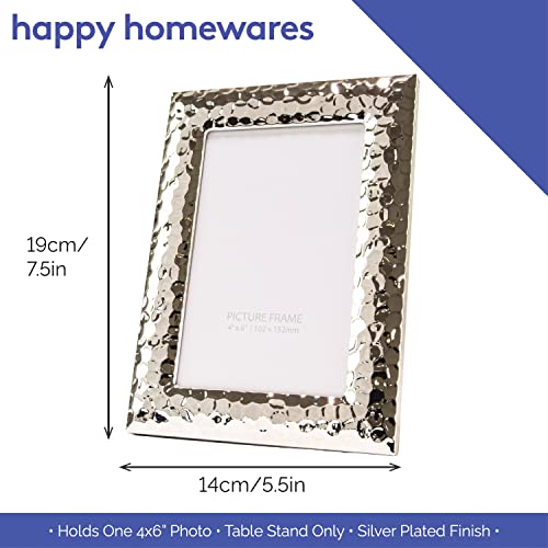 Modern Designer Silver Plated Steel Metal 4x6 Picture Frame with Hammered Frame | Luxurious Black Velvet Backing | Portrait or Landscape