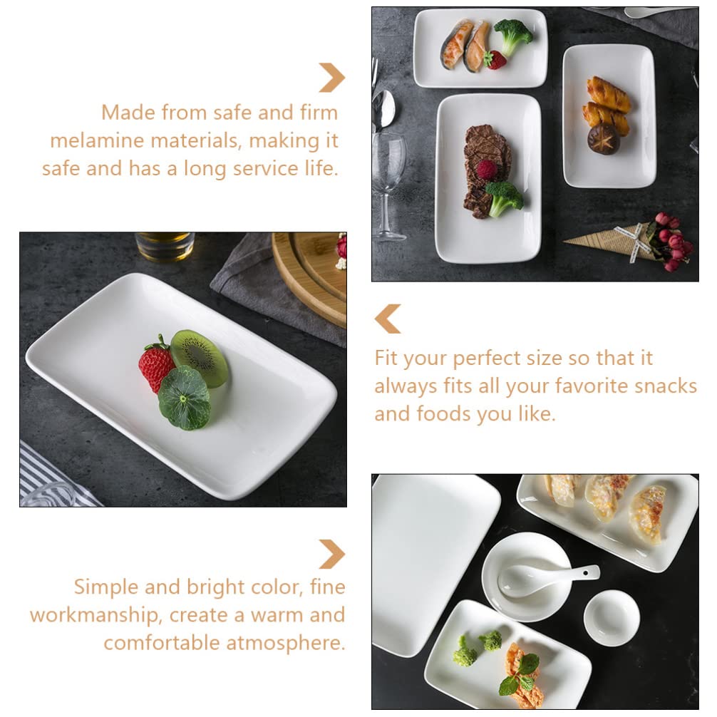 Hemoton 4pcs White Rectangular Melamine Plates, Dinner Plates Salad Serving Dishes Unbreakable Elegant Dinnerware Microwave Dishwasher Oven Safe