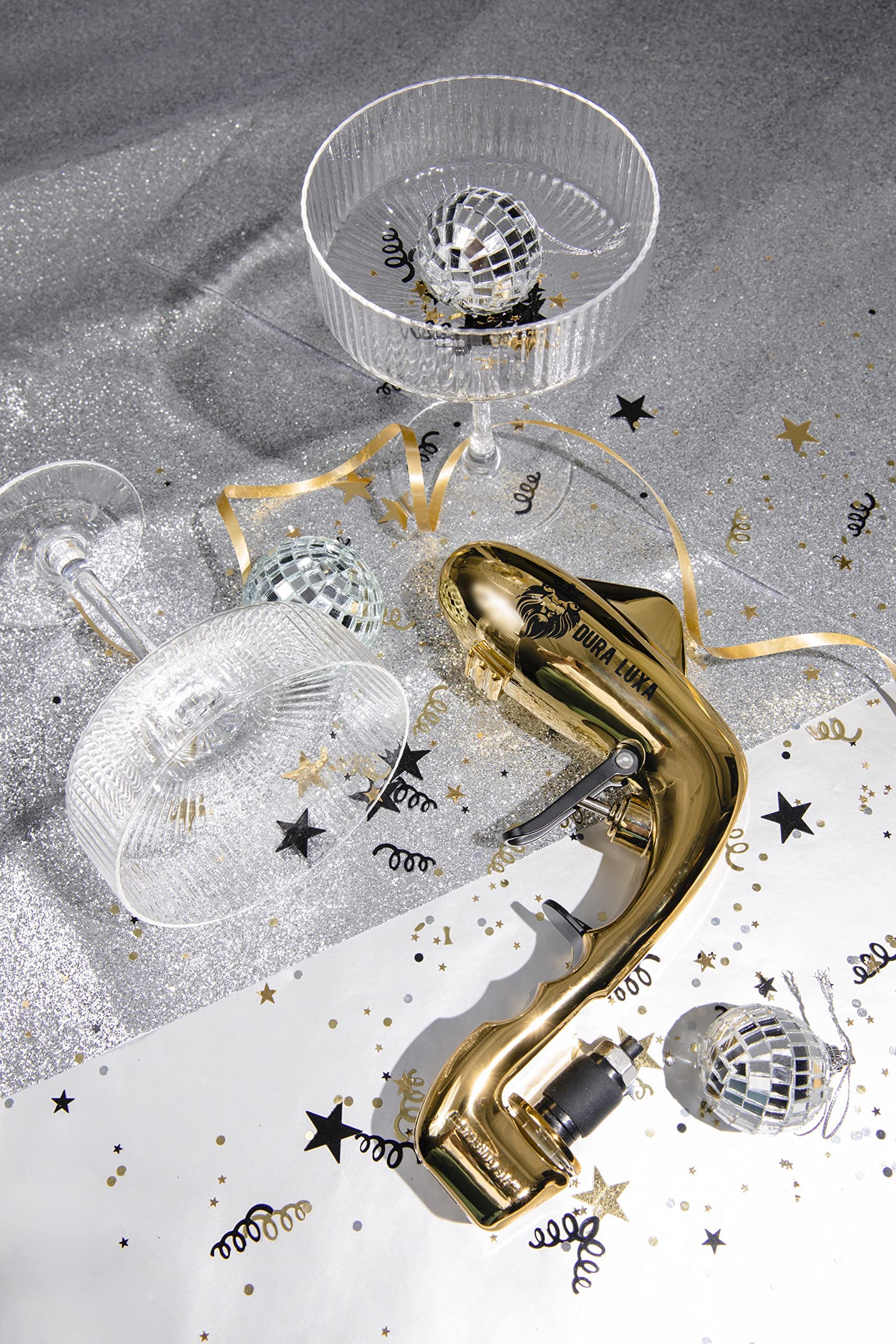 Dura Luxa Champagne Bubbly Wine Beer Alcohol and New Generation Adjustable Gold Gun Blaster Dispenser with Wine Stoppers Accessory - Bottle Opener Included