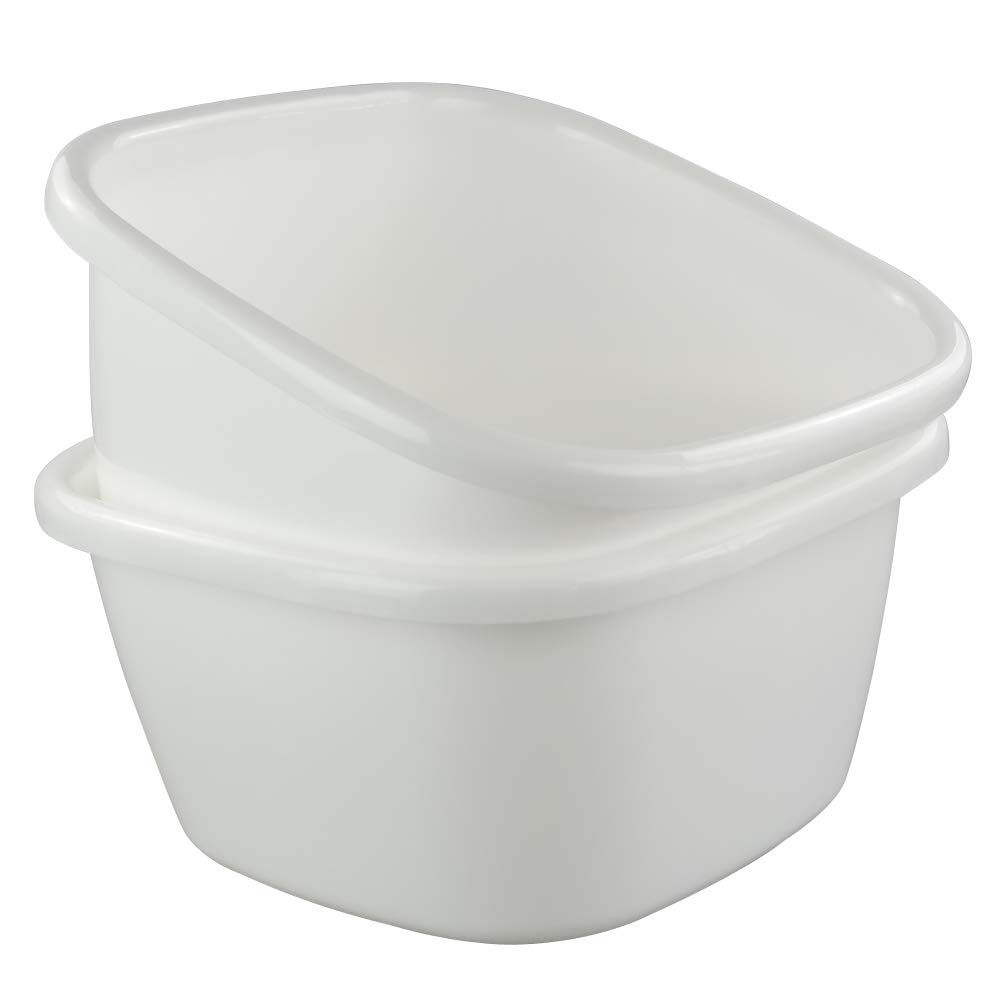 Ggbin 18 Quart Plastic Dish Pans, 13.58"x13.58"x7", 2 Packs(White)