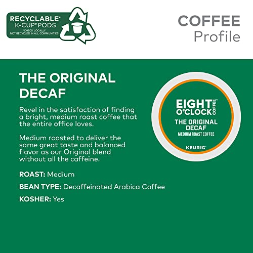 Eight O'Clock Cofee Original Decaf, Keurig Single Serve K-Cup Pods, 72 Count (6 Packs of 12)