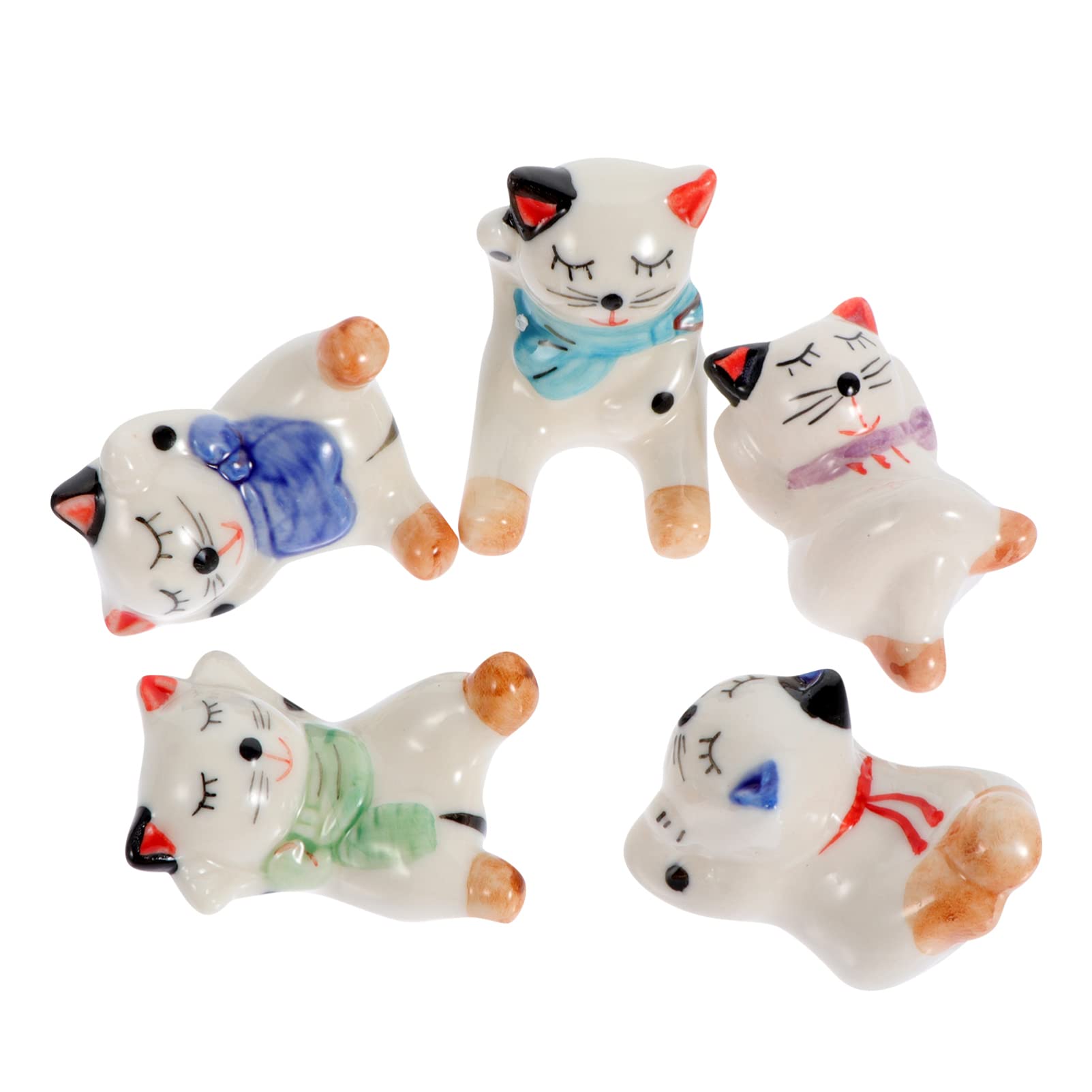 Hemoton 5pcs Chopsticks Rests,Cute Cat Chopsticks Rest Ceramic Chopsticks Holder Rack for Dinner Fork Spoon Knife Tableware