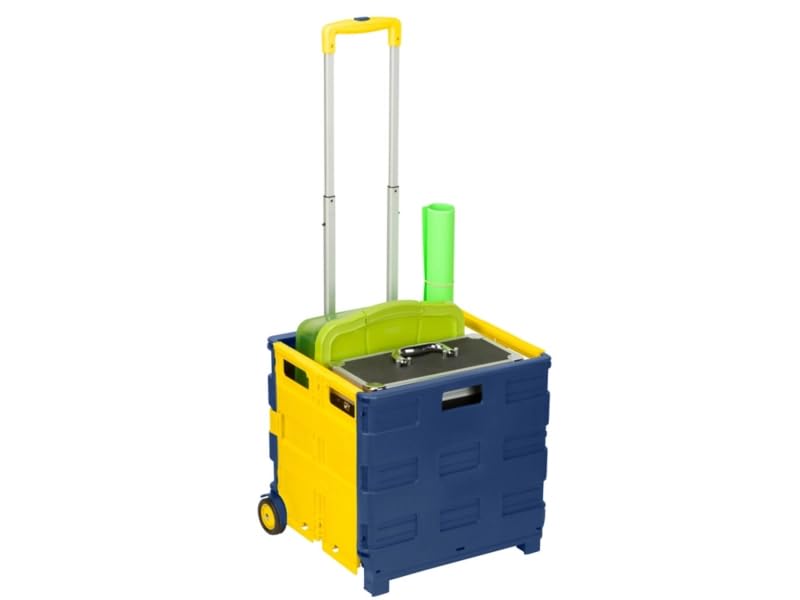 Generic Folding Utility Cart, Collapsible Design, Blue/Yellow, Folding Crate Cart, Stroll to The Grocery Store, or Maybe it’s just Wheeling Plants Around The Yard