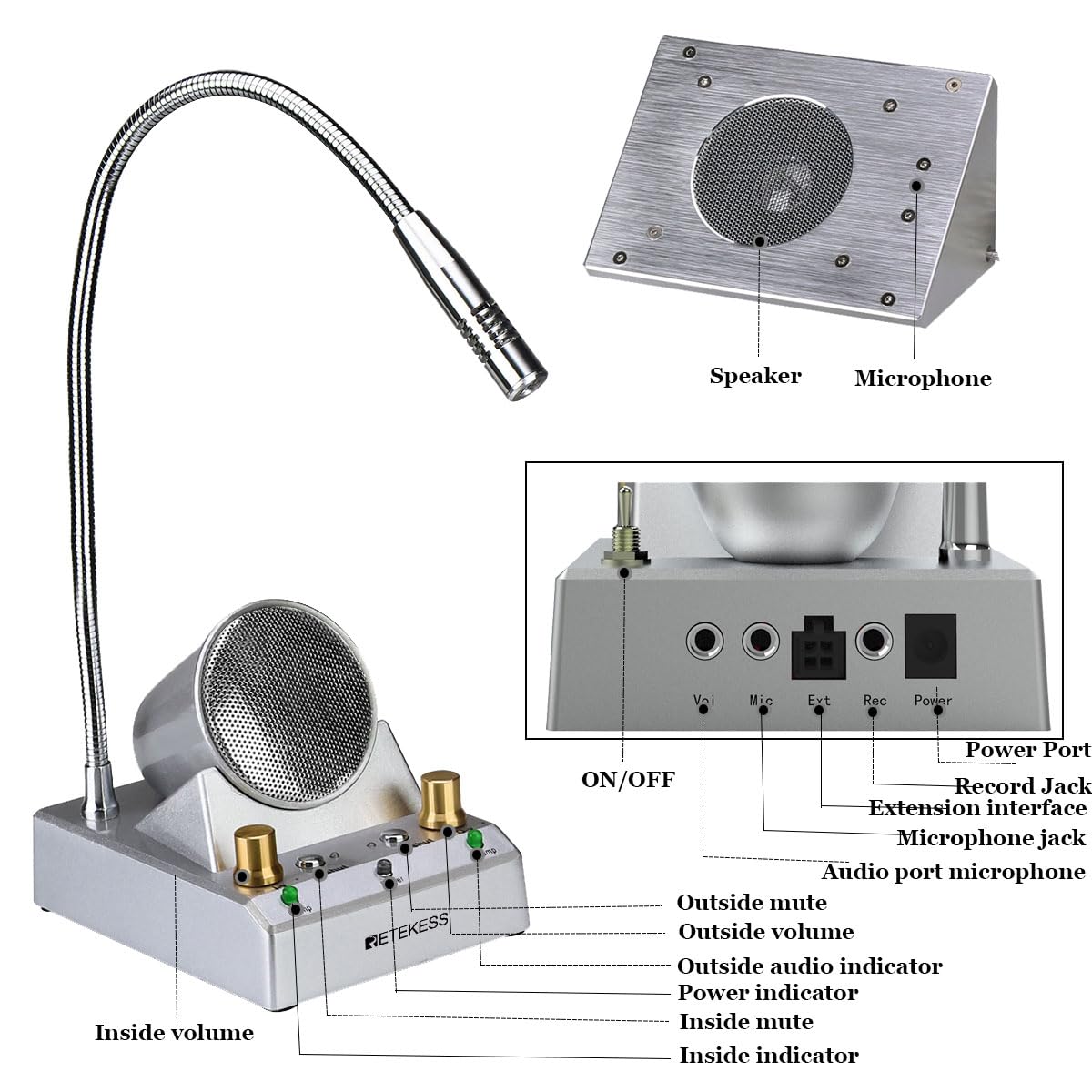 Retekess TW105 Intercom System for Buiness,Two Way Intercom,Anti Interference,Loud Sound,for Office,Shop,Restaurant(2 Pack)