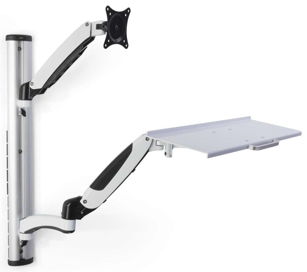 Displays2go Monitor Desk Mount Stands, Aluminum, Adjustable Height ā Silver (VMSSWWMA27)