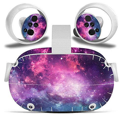 DOMILINA Oculus Quest 2 VR Headset and Controller Sticker, Vinyl Decal Skin for VR Headset and Controller, Virtual Reality Protective Accessories Purple Galaxy