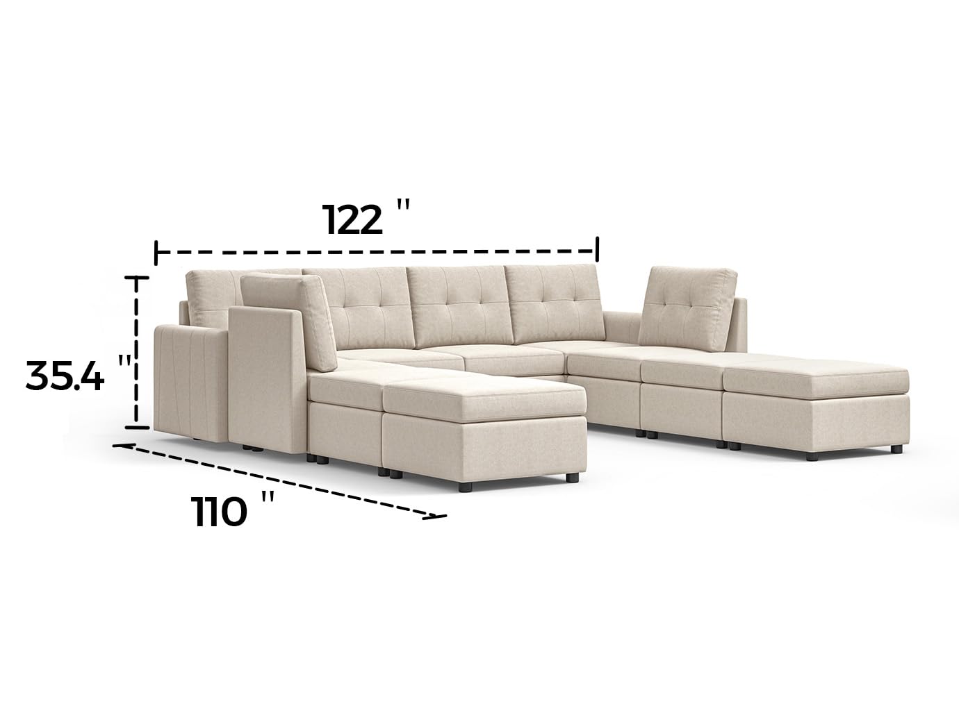 LINSY HOME Oversized Modular Sectional Couch, Rubik III 6 Seats with 4 Ottomans Convertible U Shaped Sectional Sleeper Sofa with Storage, All Covers Changeable Washable, Dark Grey
