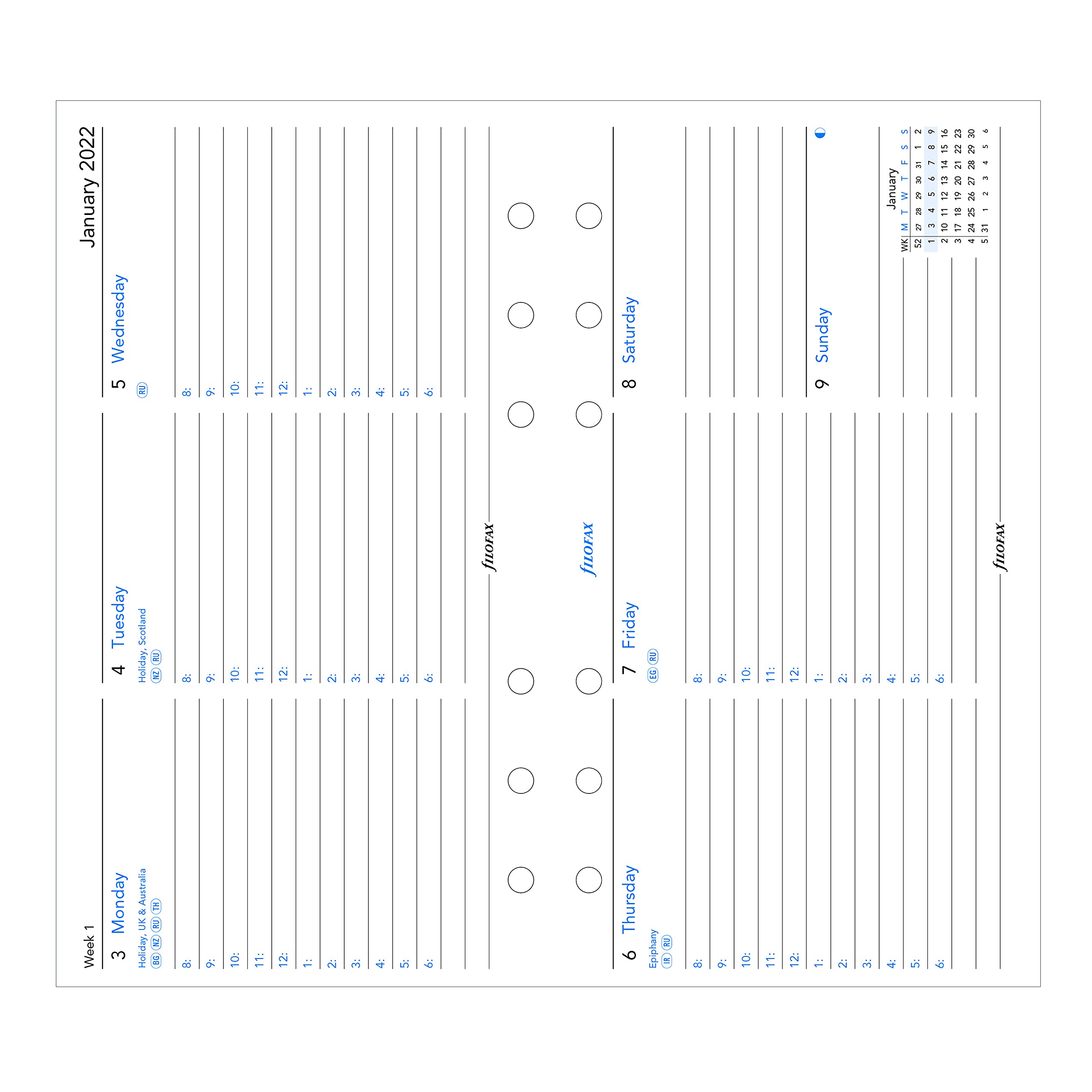 Filofax Refill, Personal/Compact Size, Week-to-View with Appointments, Horizontal, White Paper, Ruled, English, 2022 (C68420-22)