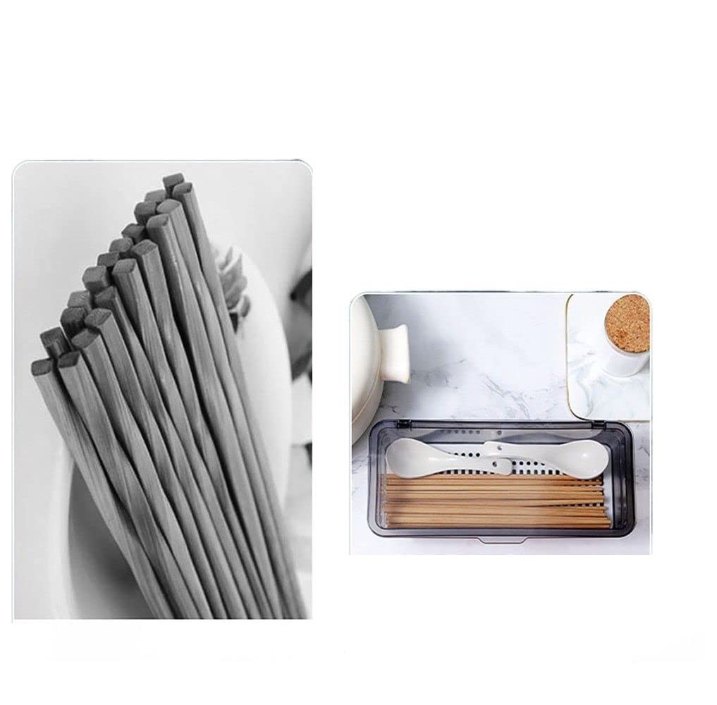 Flatware Plastic Tray With Lid Kitchen Cutlery and Utensil Storage Container with Cover- Proof Dinnerware Holder(grey)